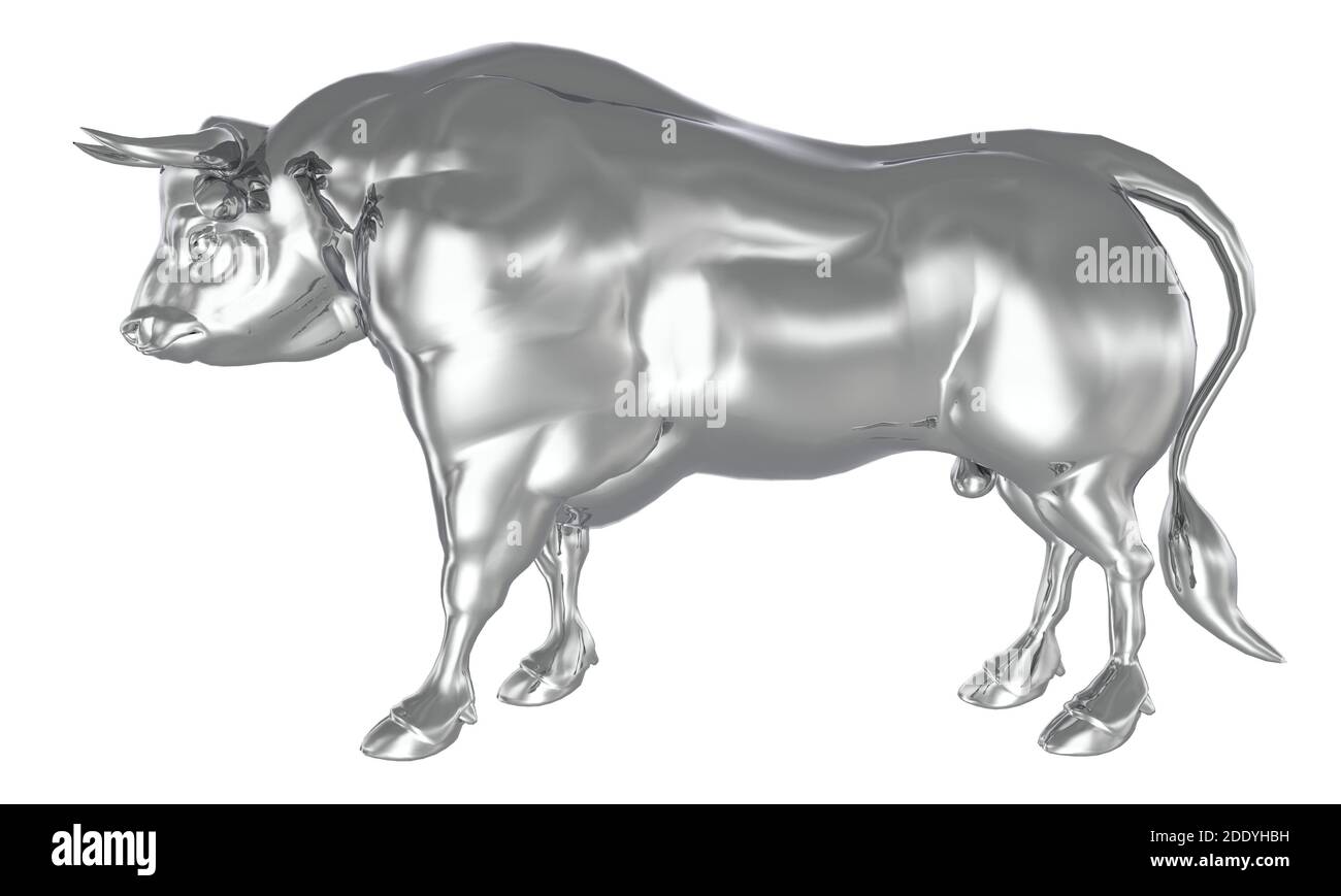 3D illustration white metal bull isolated on white background Stock ...