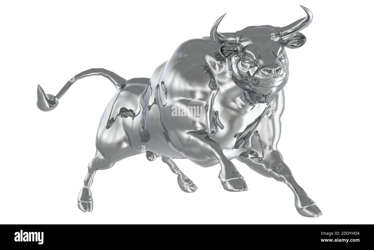 3D illustration white metal bull isolated on white background Stock ...