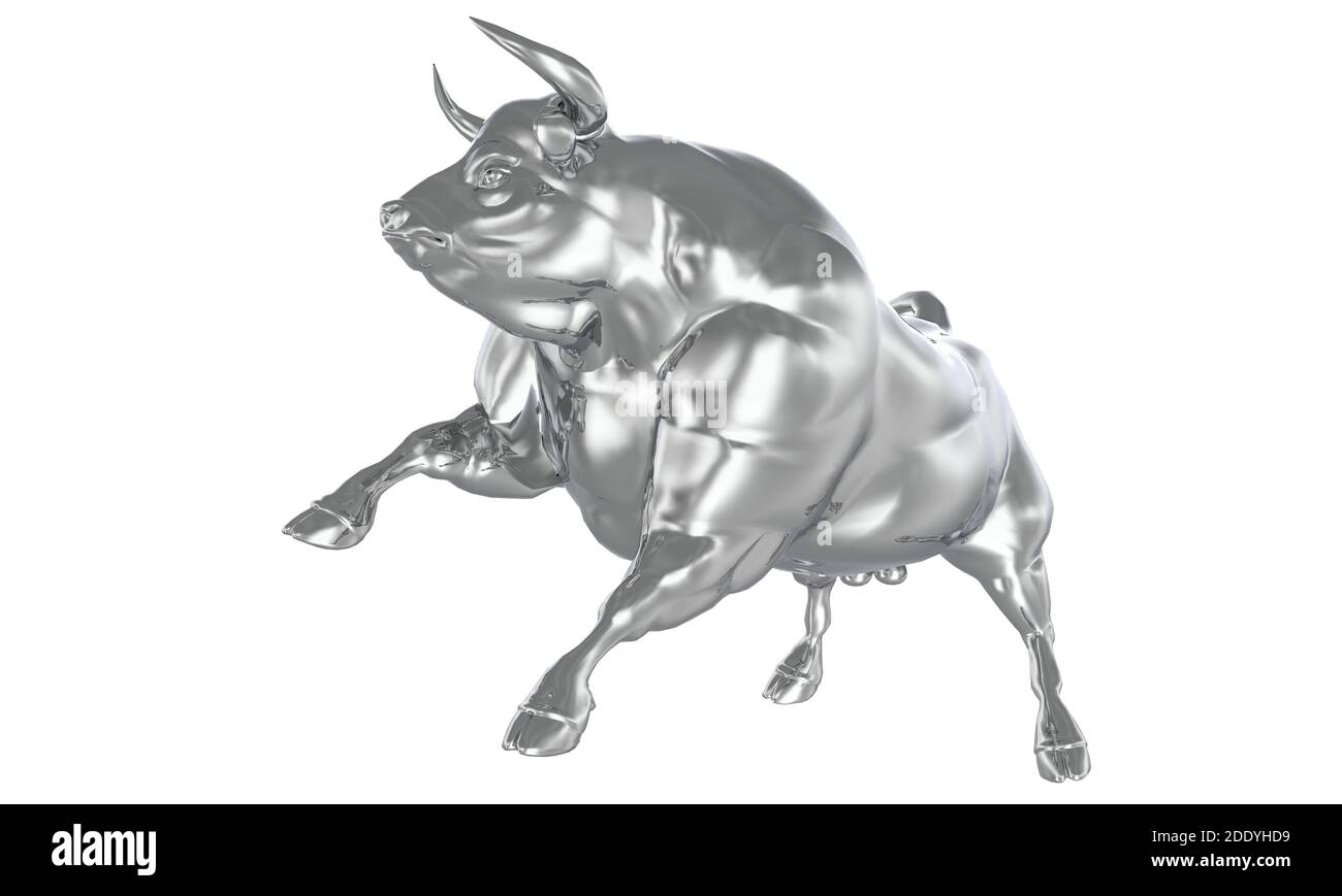 3D illustration white metal bull isolated on white background Stock ...