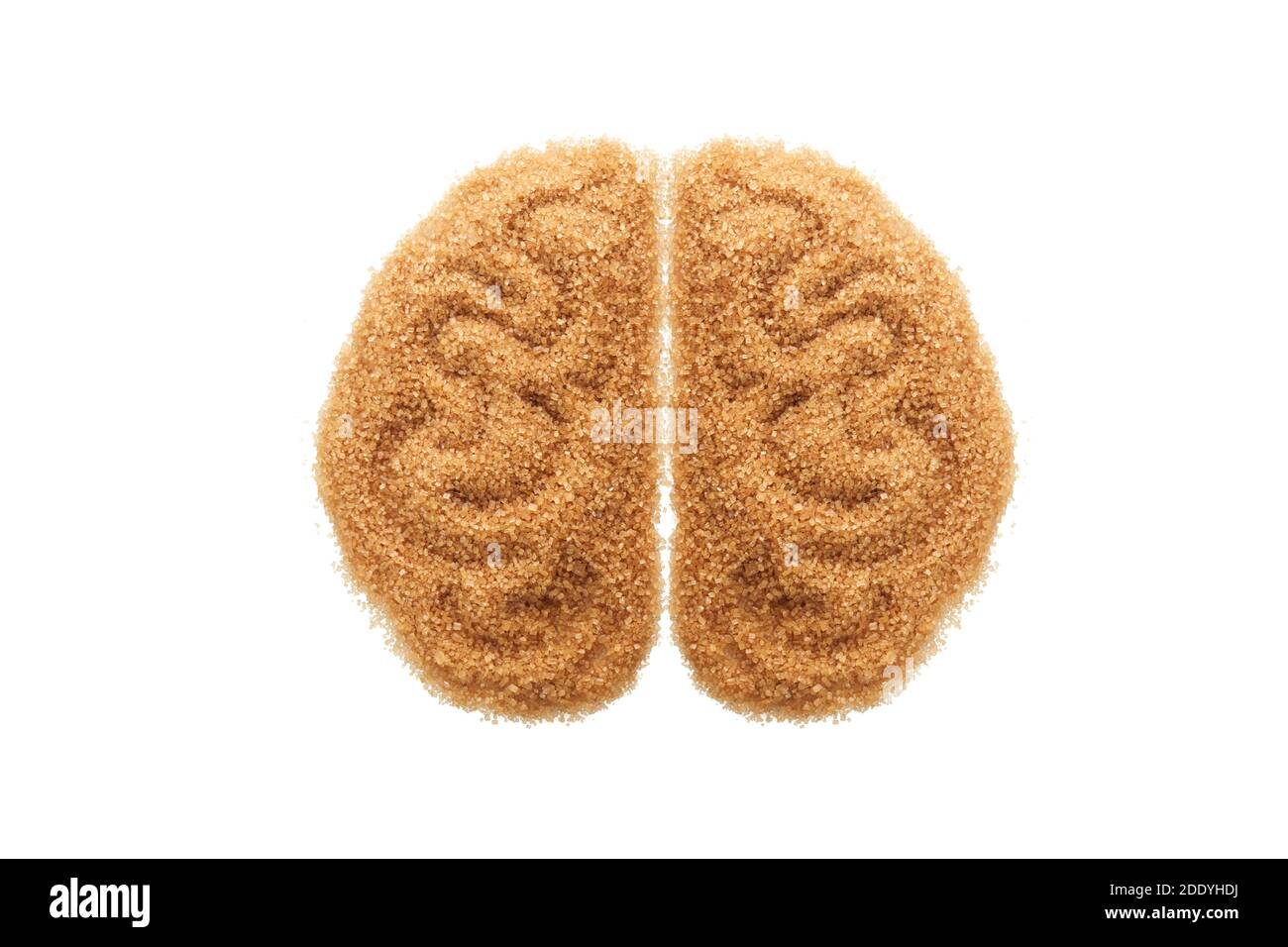 Brown sugar of the shape of a human brain isolated on white background ...