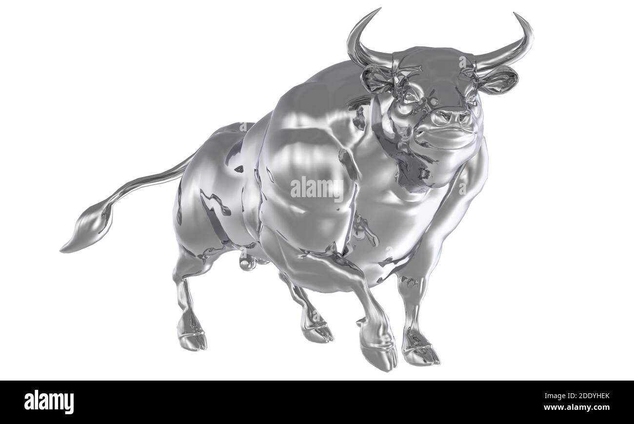 3D illustration white metal bull isolated on white background Stock ...