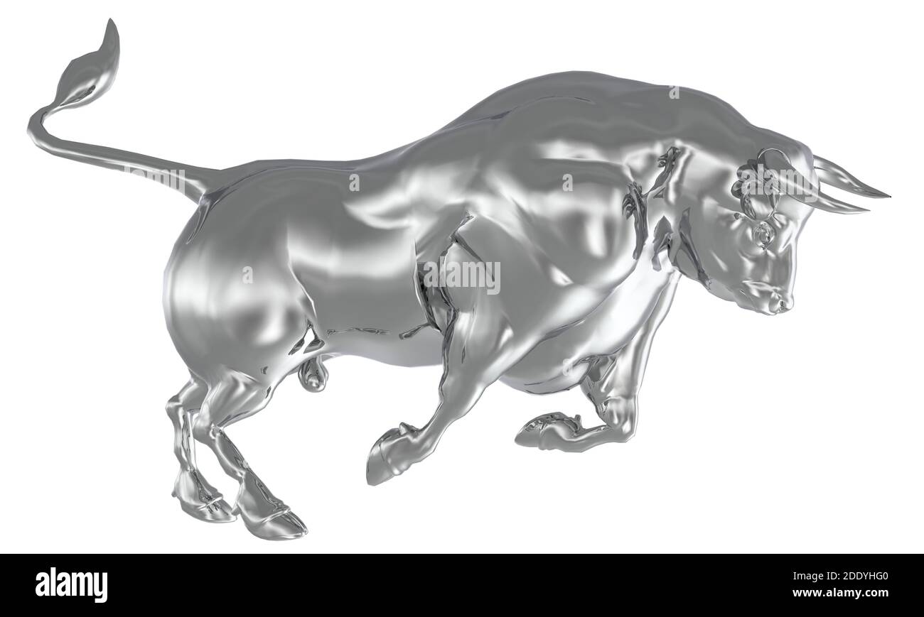 3D illustration white metal bull isolated on white background Stock ...