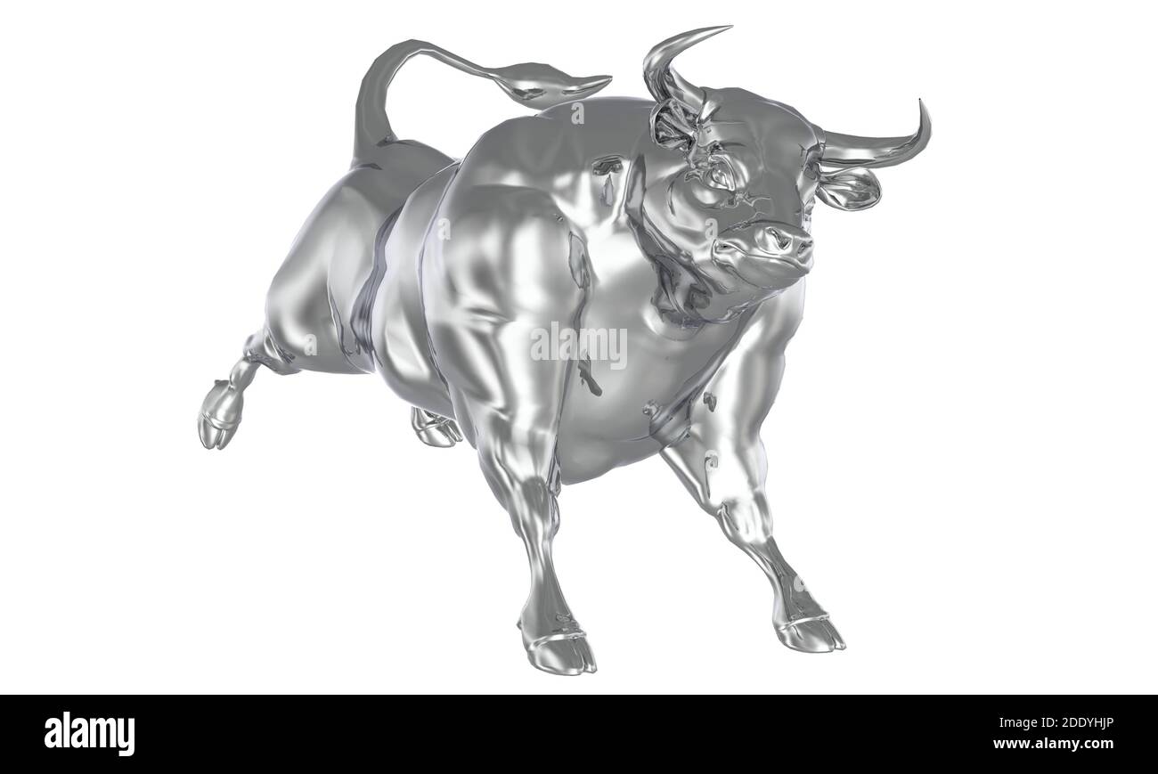 3D illustration white metal bull isolated on white background Stock ...
