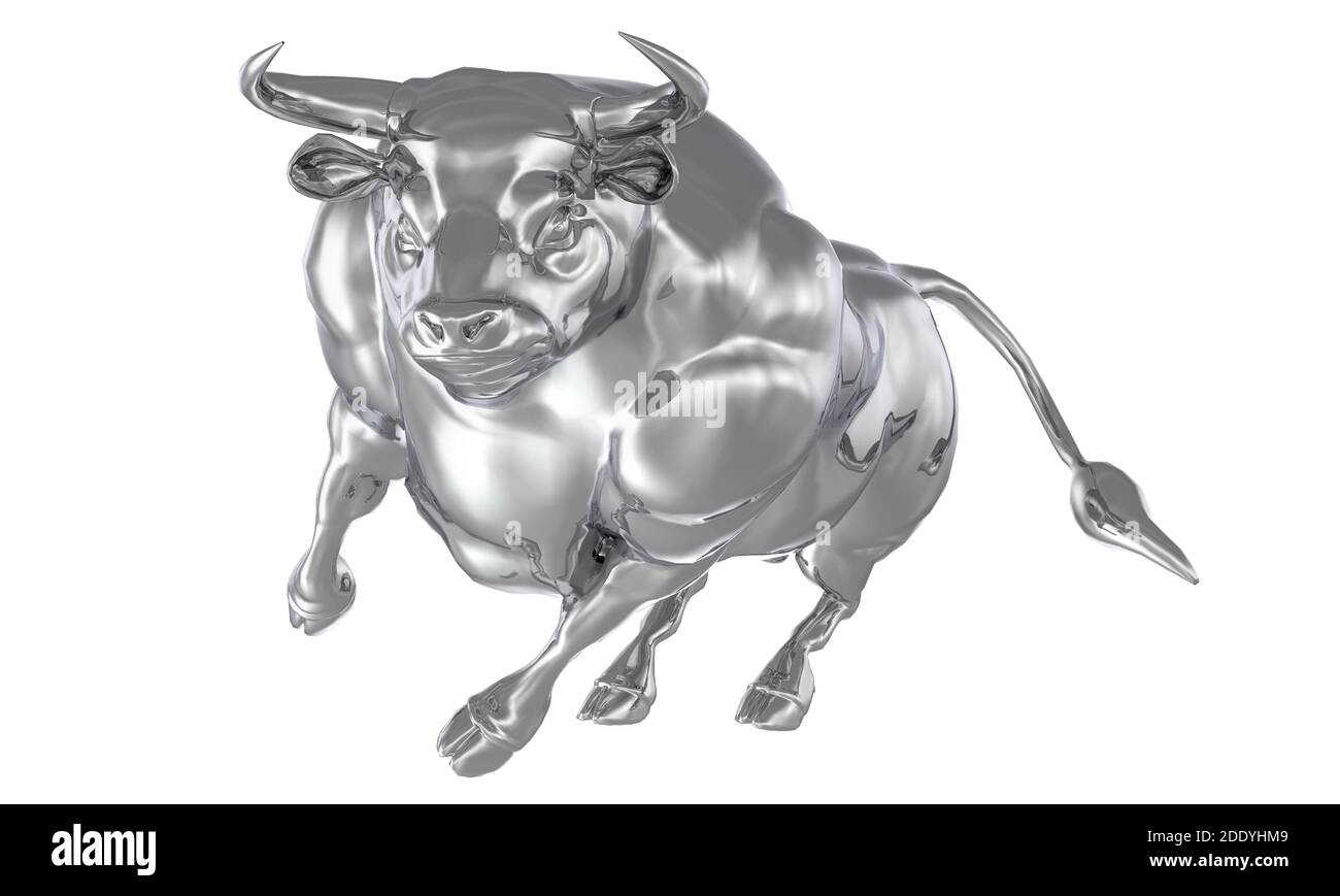 3D illustration white metal bull isolated on white background Stock ...