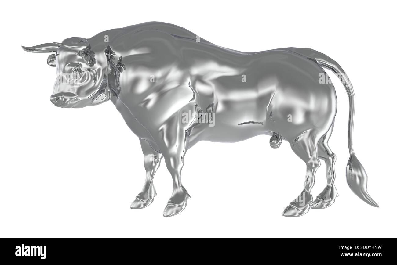3D illustration white metal bull isolated on white background Stock ...