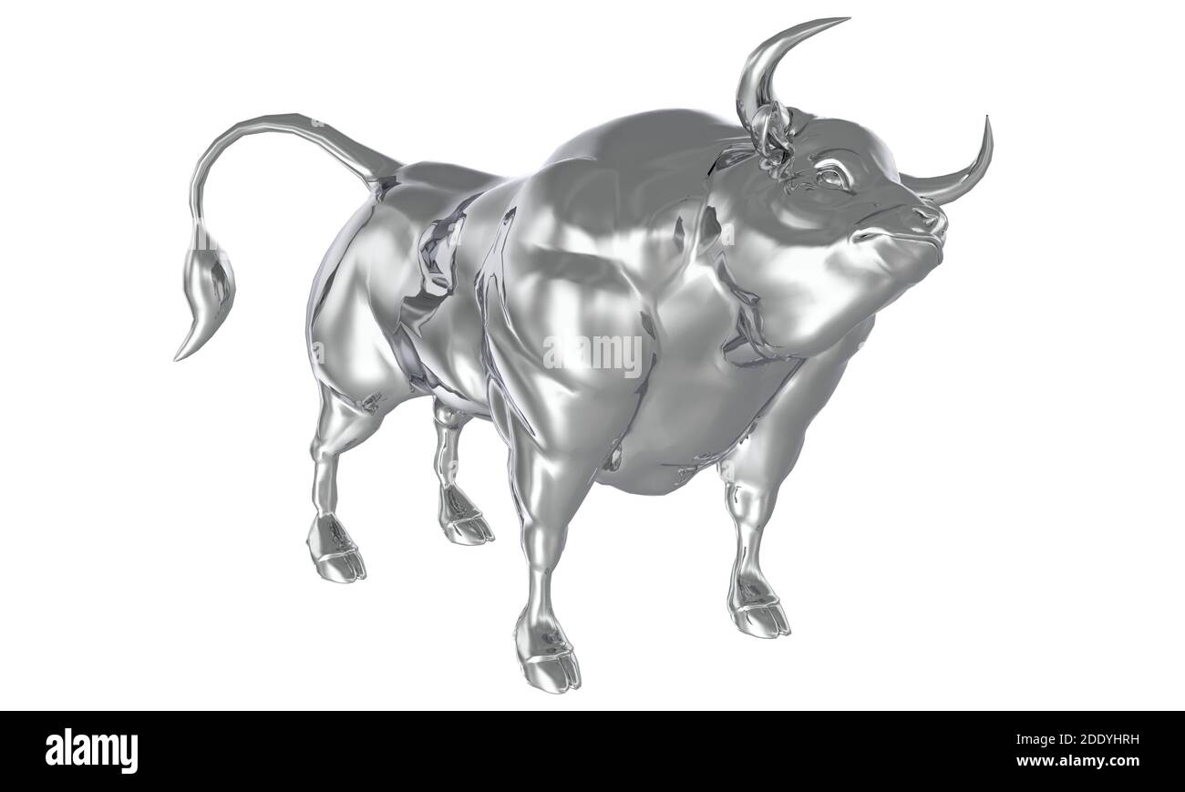 3D illustration white metal bull isolated on white background Stock ...