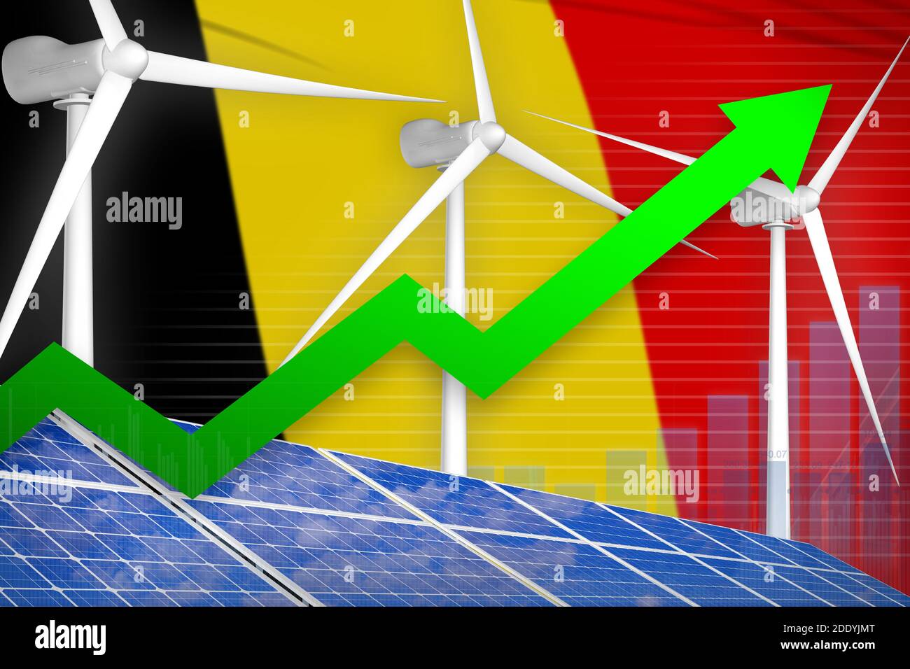 Belgium solar and wind energy rising chart, arrow up - modern energy ...