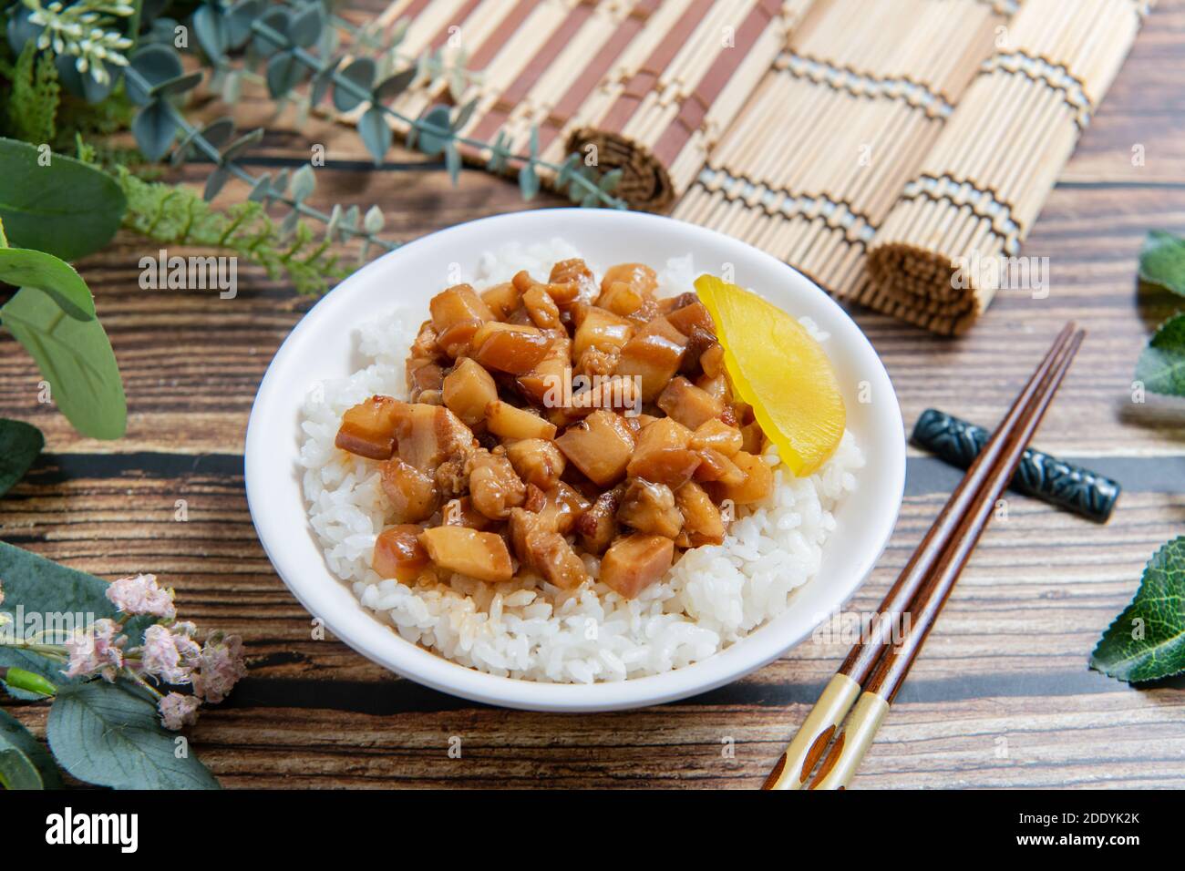 braised pork on rice is Minced pork served with pickles on top of ...