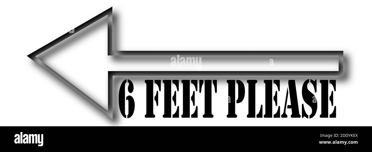An arrow with stay 6 feet away written under the long line Stock Photo ...