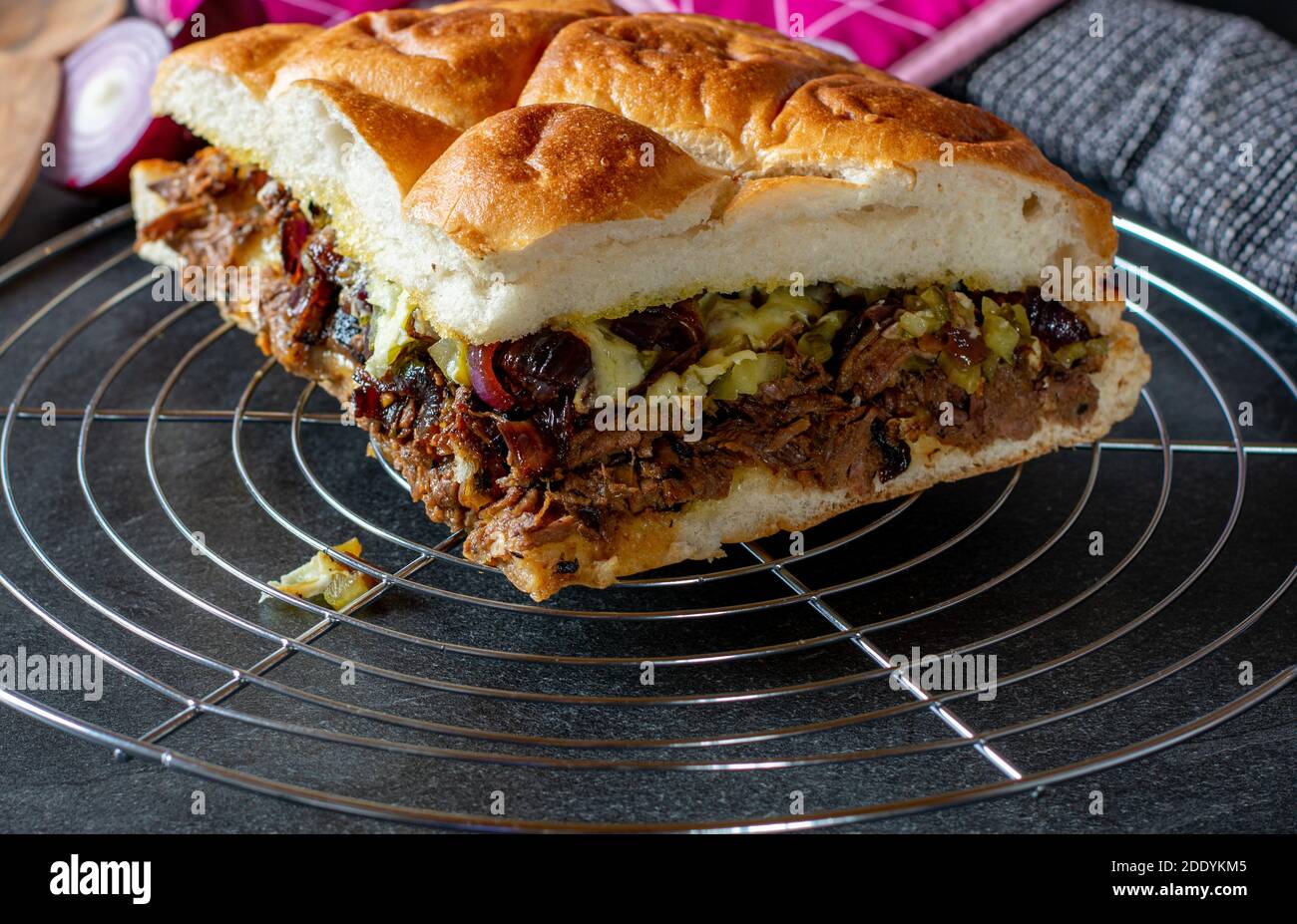 Roast beef Sandwich with flatbread and pulled beef Stock Photo - Alamy