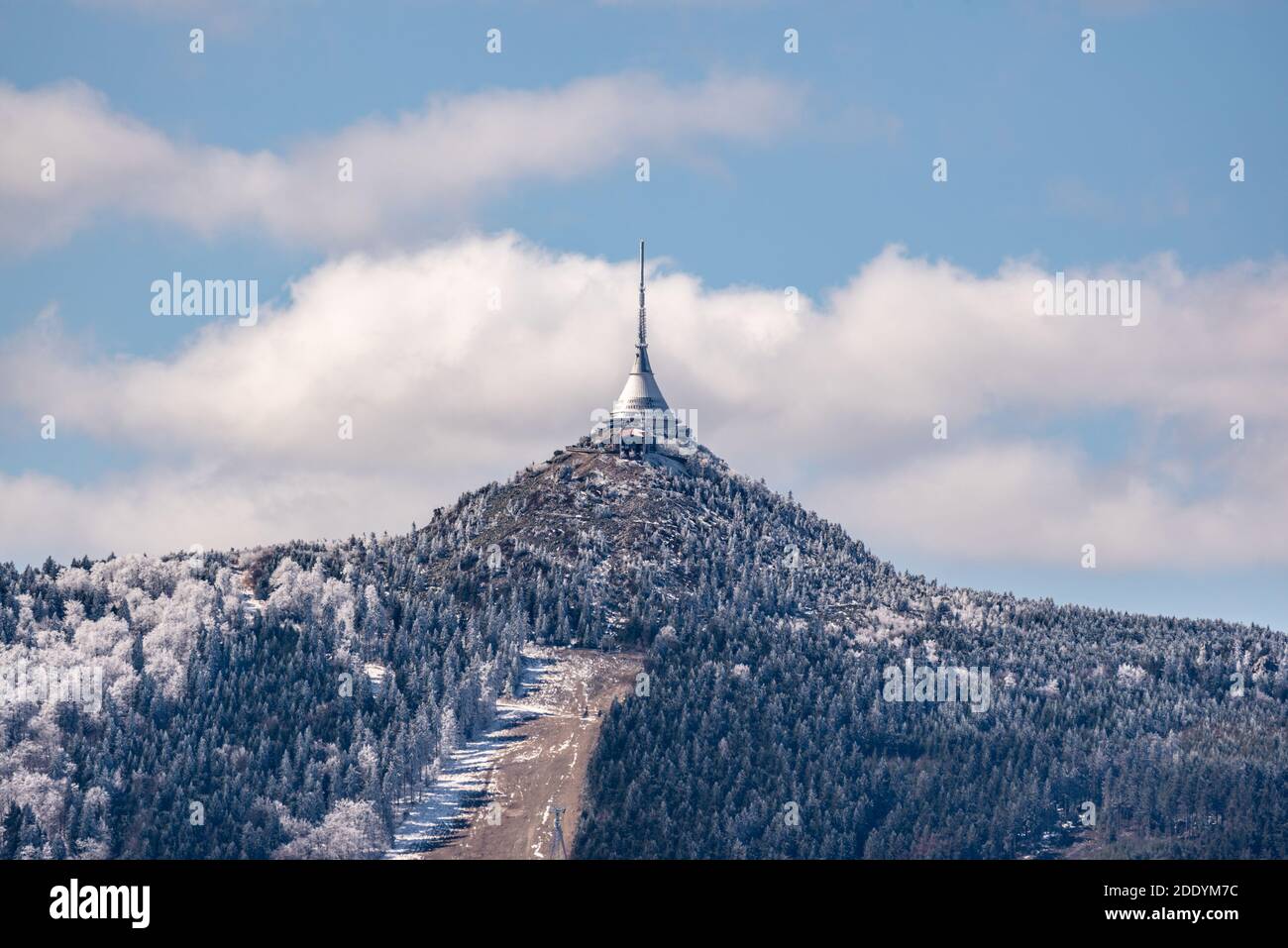 Jested - Mountain hotel and transmitter on sunny winter day, Liberec, Czech Republic Stock Photo ...