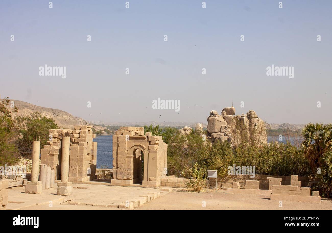 Ruins of egyptian temple on the coast of river Nile Stock Photo - Alamy