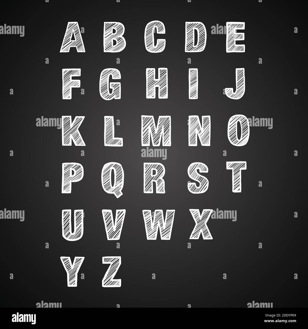 Vector hand drawn white charcoal text alphabet letters on black board ...