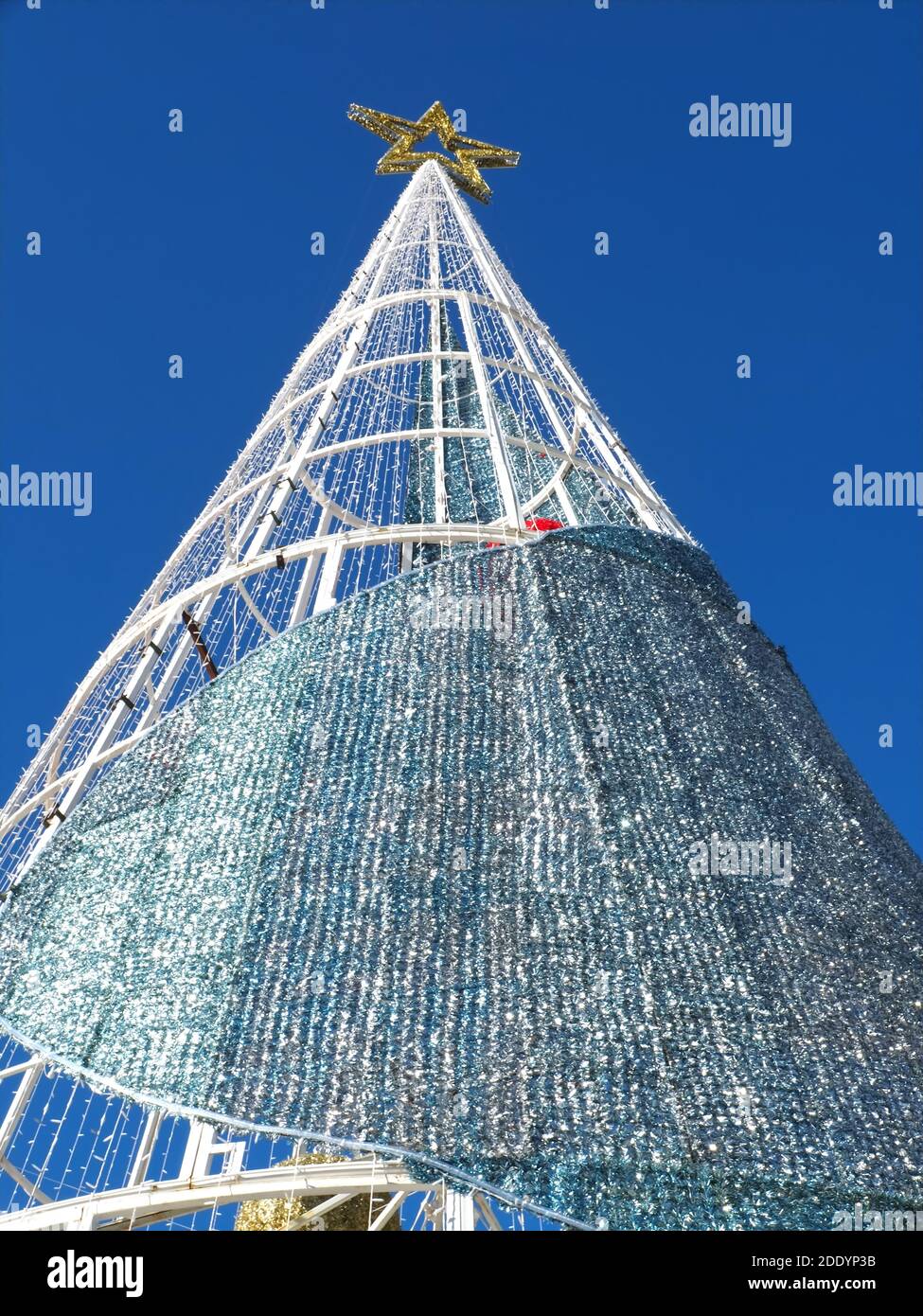 christmas in Portugal - typical outside christmas tree with blue sky ...
