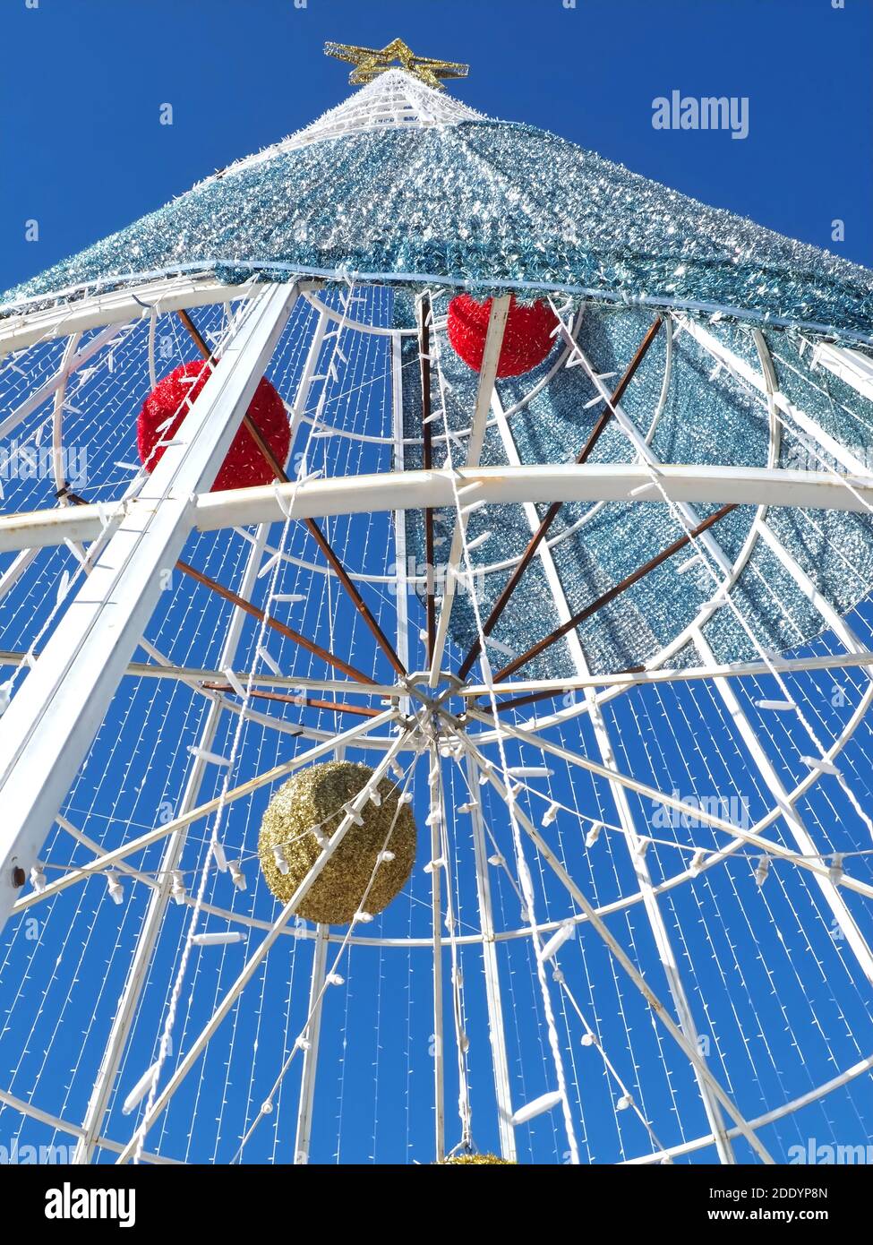 Christmas in Portugal - typical outside christmas tree with blue sky ...
