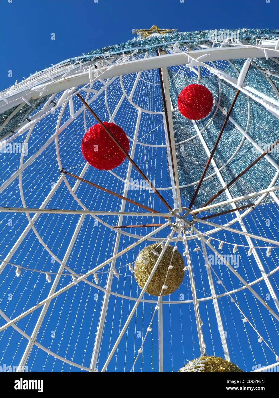 Christmas in Portugal - typical outside christmas tree with blue sky ...