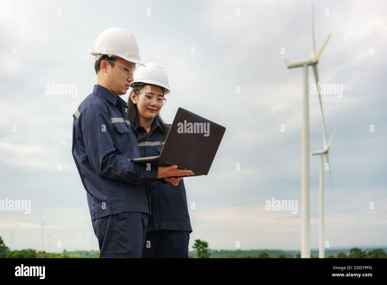 Asian man and woman Inspection engineers preparing and progress check ...