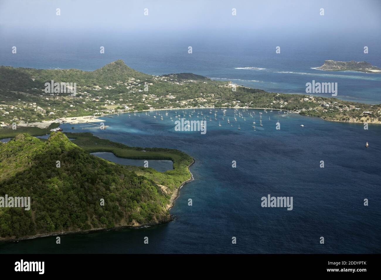 The Caribbean, Grenada: aerial view of the volcanic Island of Carriacou ...