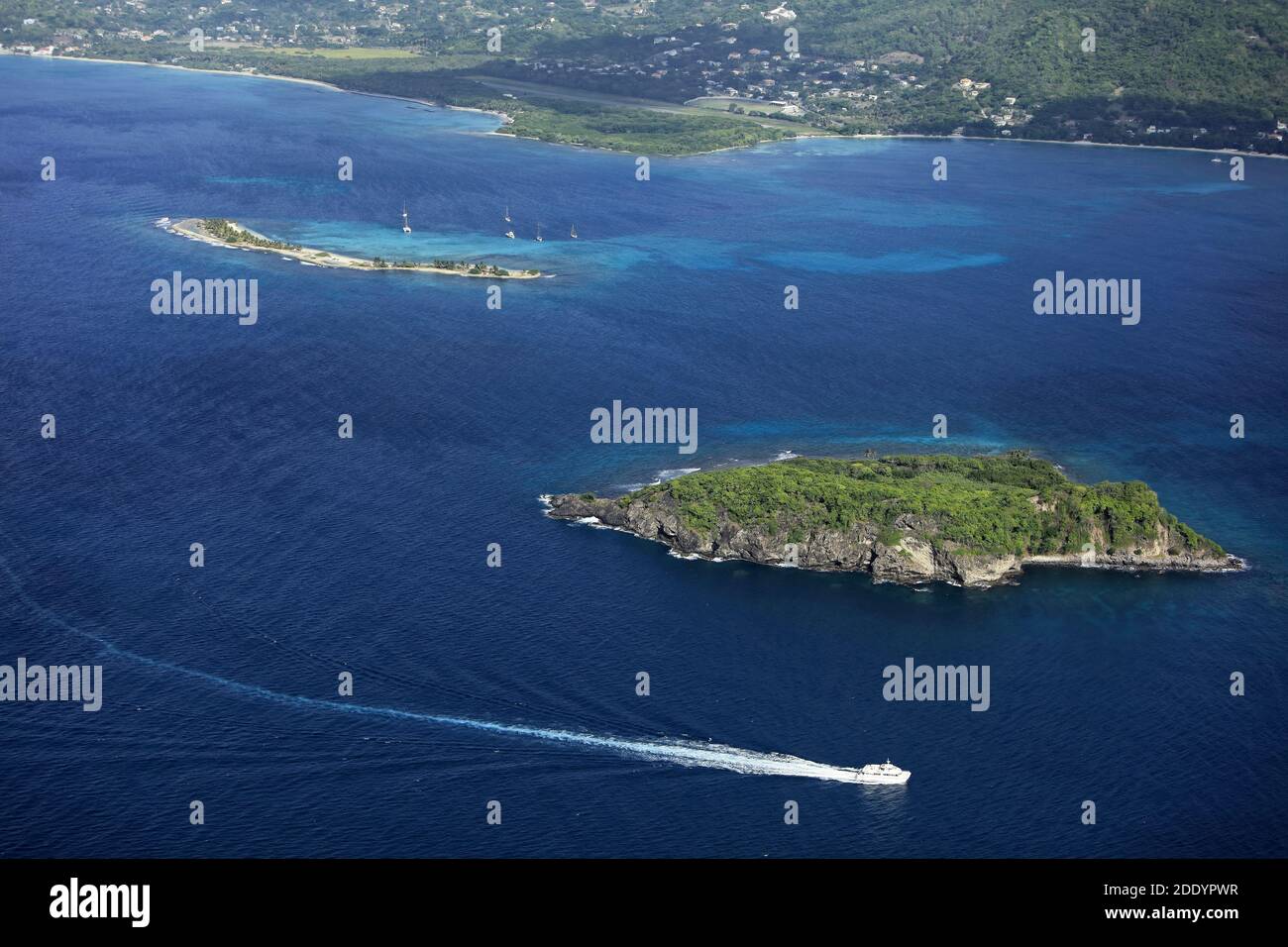 The Caribbean, Grenada: aerial view of the volcanic Island of Carriacou ...
