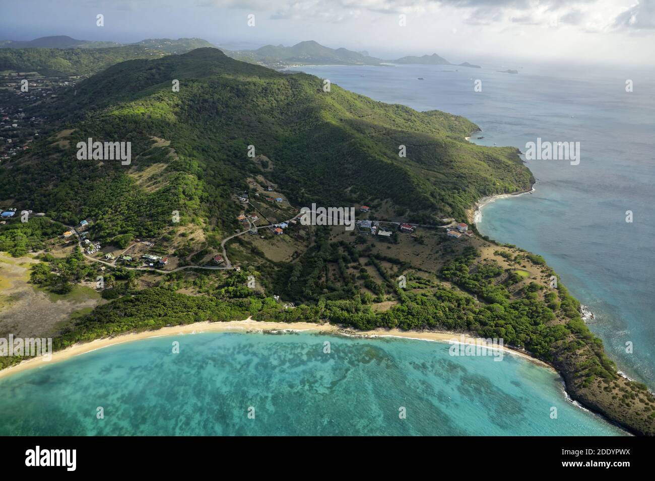 The Caribbean, Grenada: aerial view of the volcanic Island of Carriacou ...