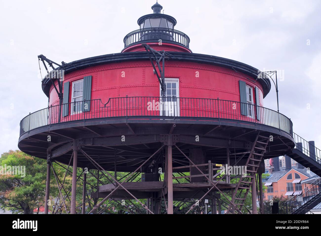 the historic red and black landmark seven foot knoll lighthouse within ...
