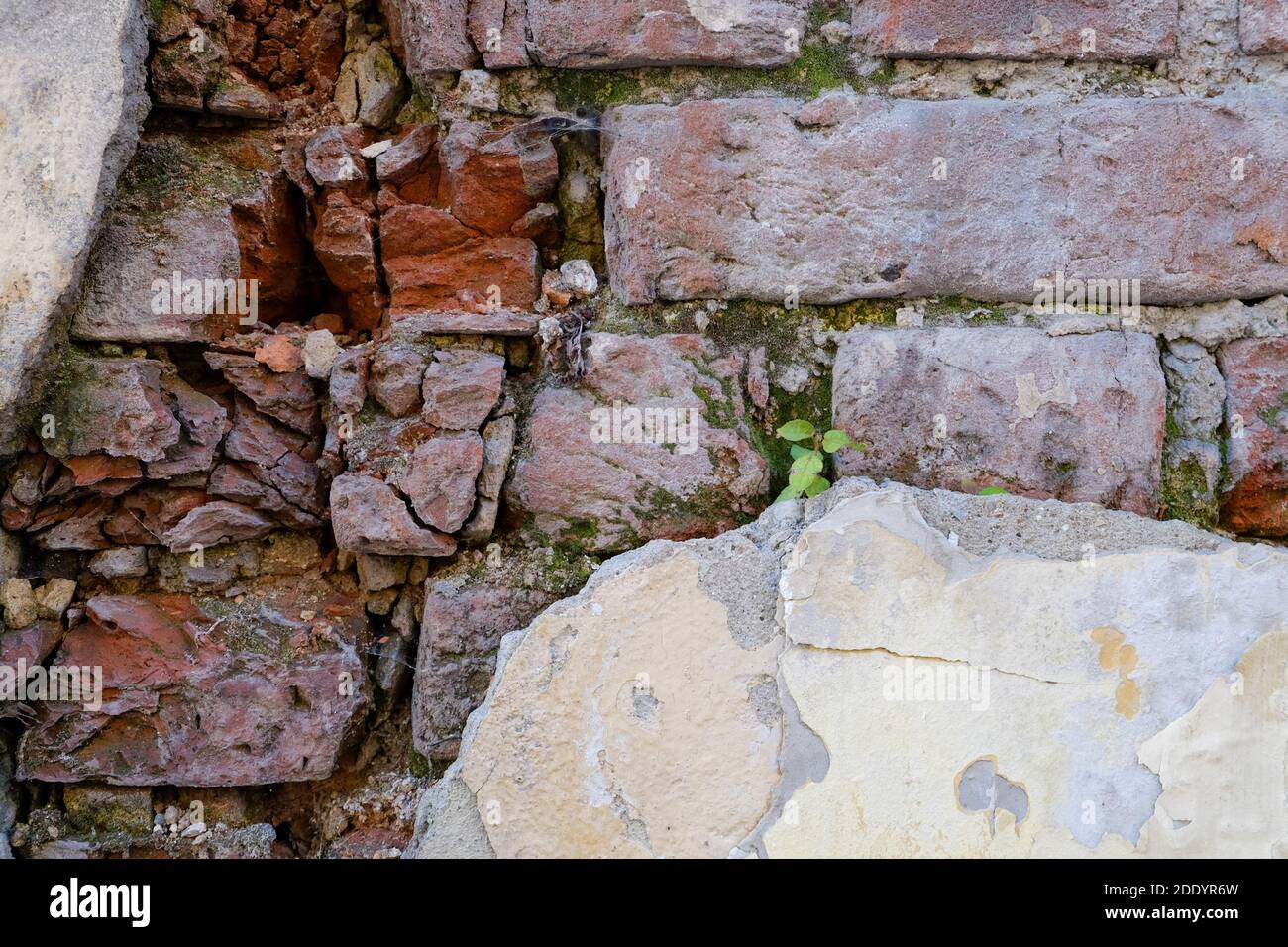 Wall pattern of the ancient structure of buildings in a city. A small ...
