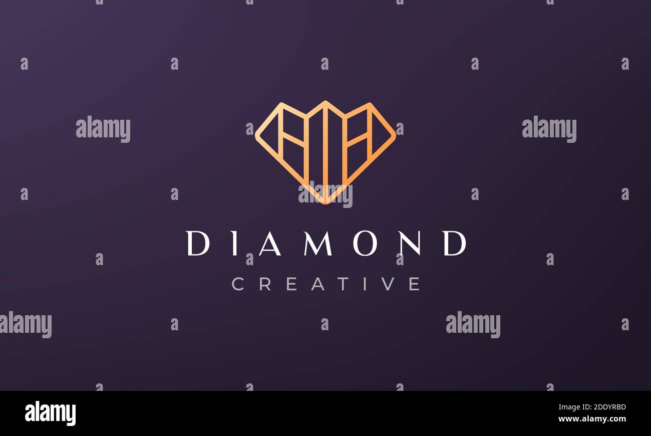 simple line diamond logo in modern and luxury style with gold color ...