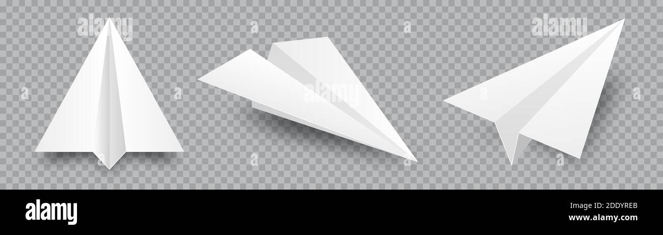 Realistic handmade paper planes collection on transparent background ...