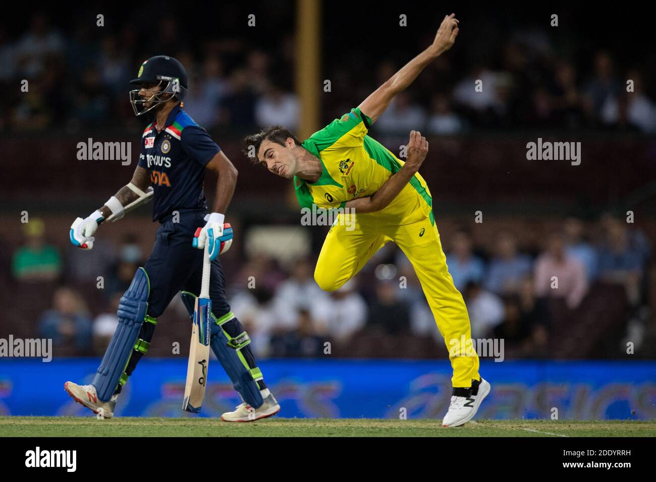 Sydney, Australia. 27th Nov, 2020. Pat Cummins of Australia bowls ...