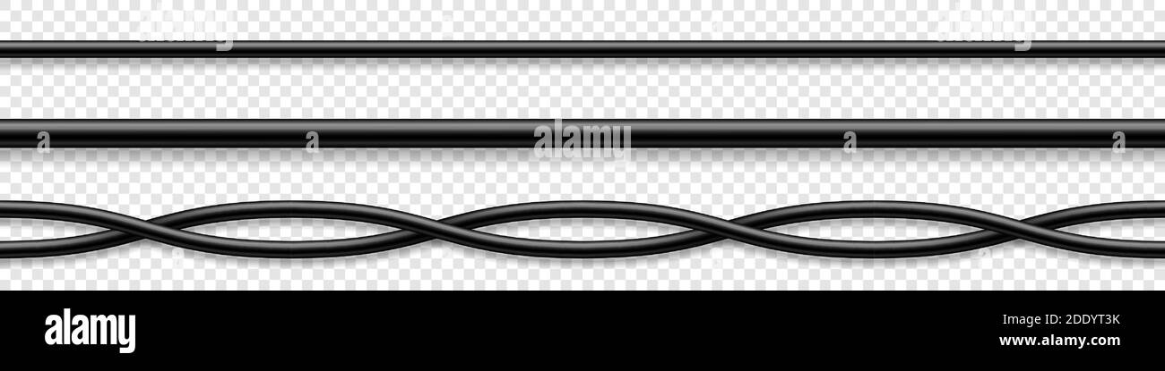 Flexible cables collection. Black electrical wire. Realistic power or ...