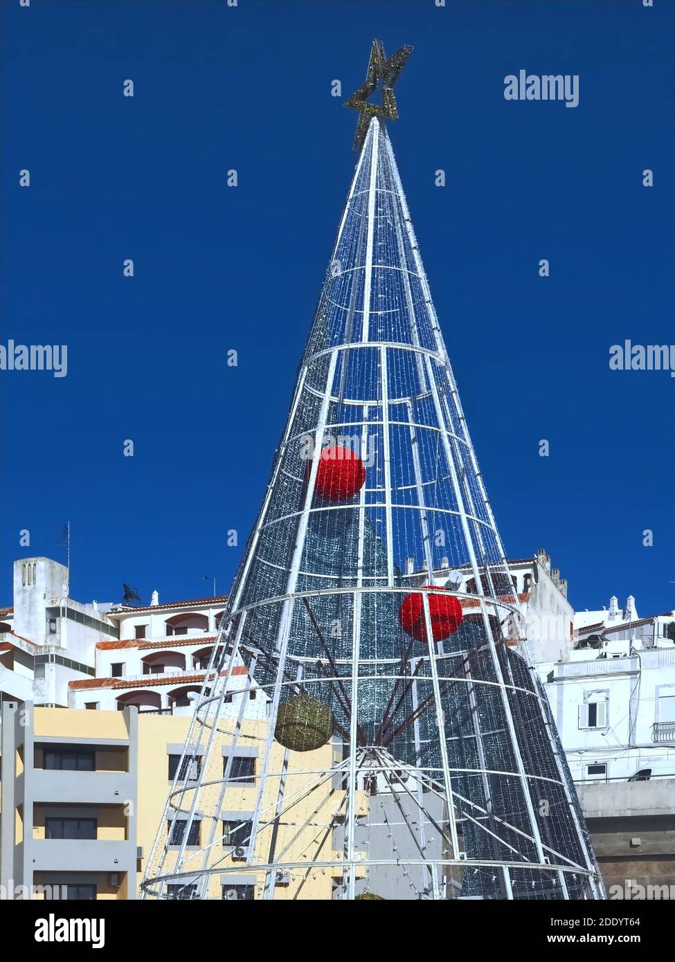 Christmas in Portugal - typical outside christmas tree with blue sky ...