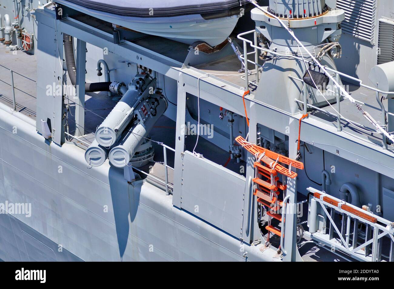 Close up of the triple torpedo mount on HMAS Perth, an Australian navy ...