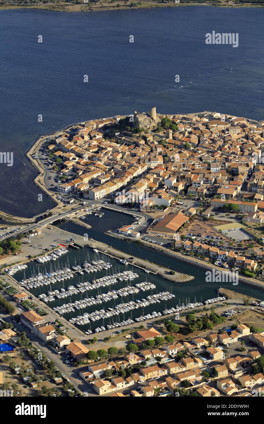 Gruissan (south of France): aerial view of the town with the harbour ...