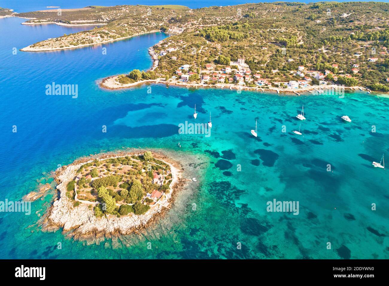 Korcula island. Aerial view of Gradina bay sailing cove on island ...