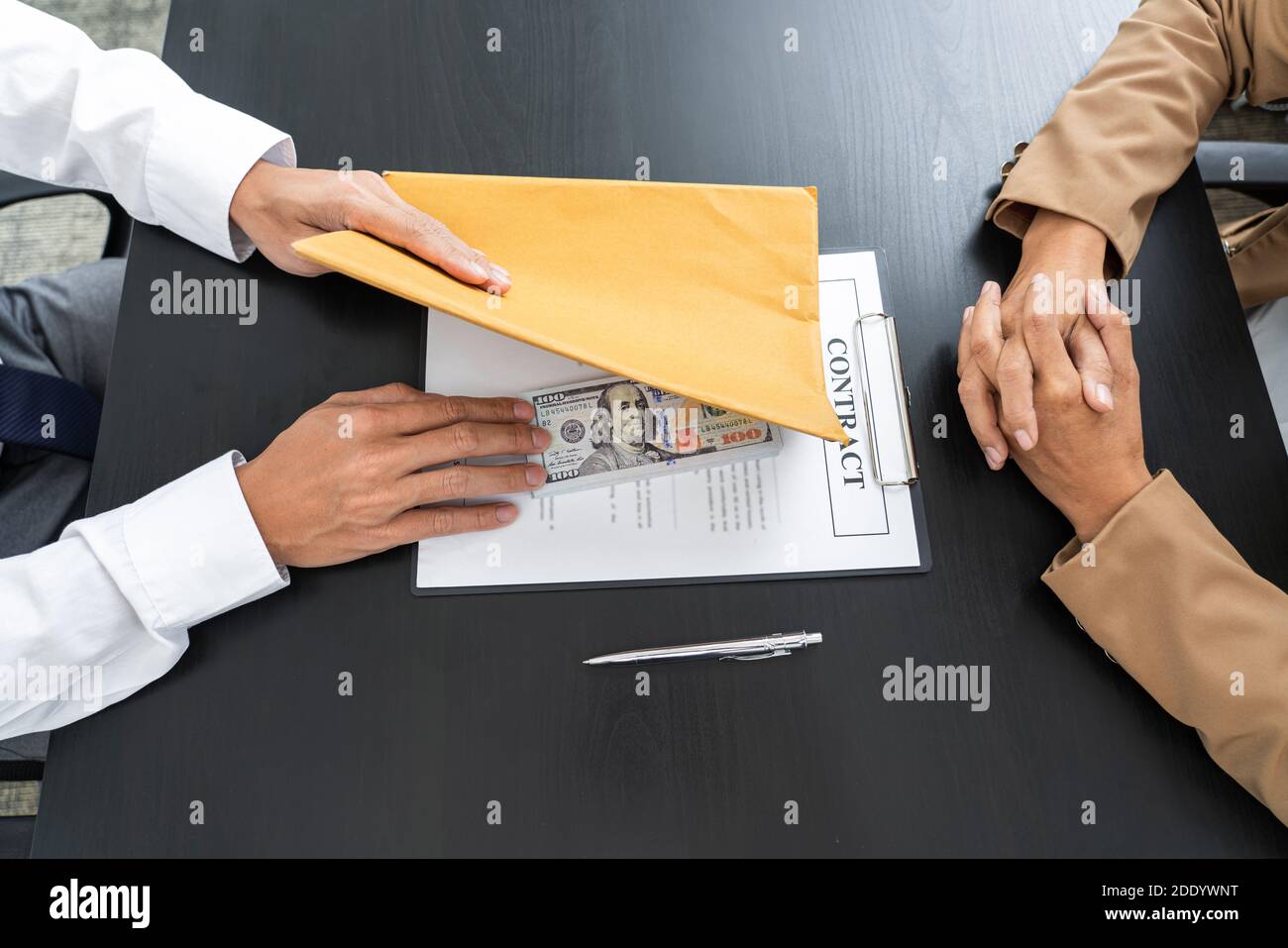 Businessmen give money to bribe partner secretly passing money, bribery ...