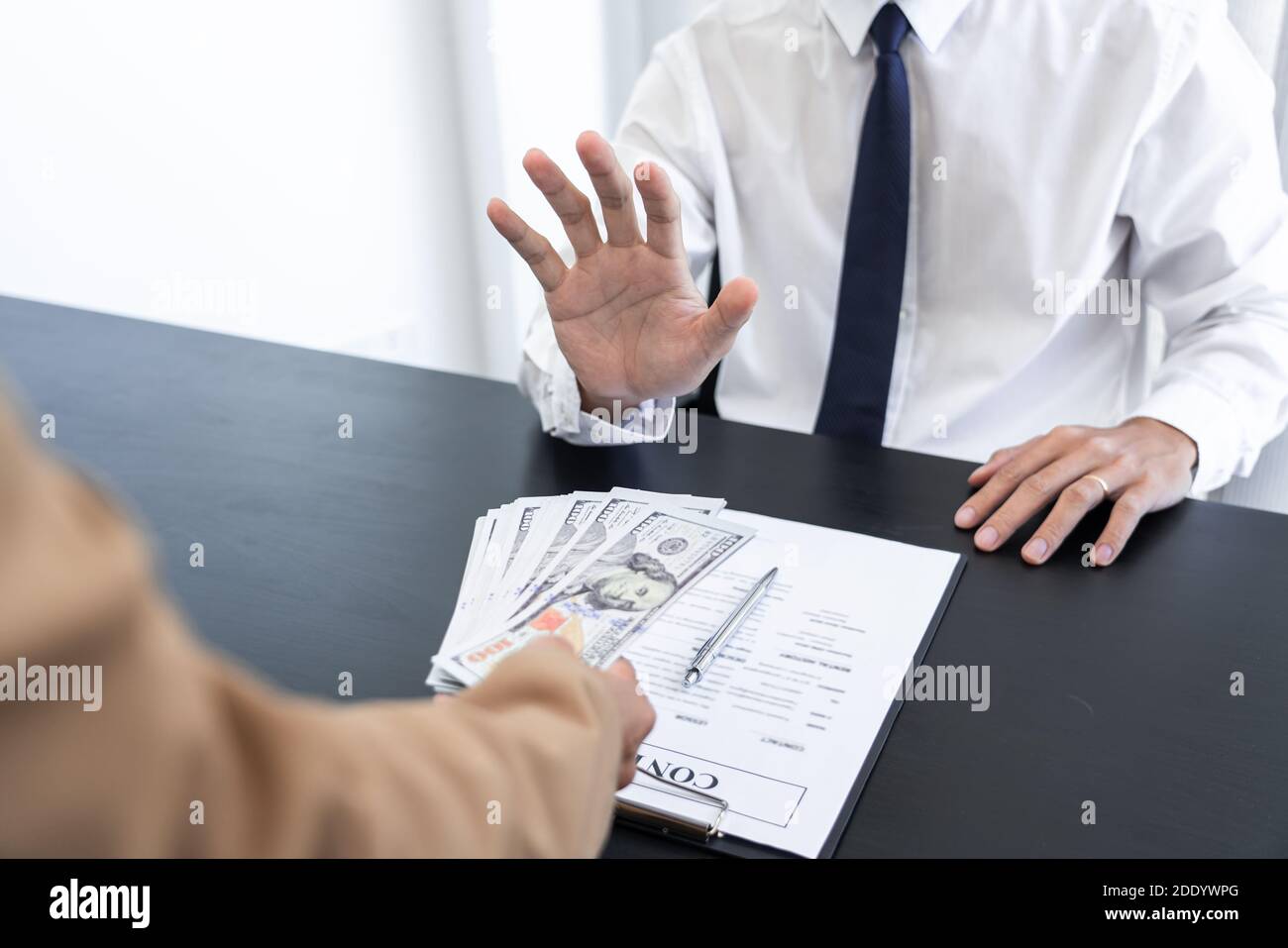 Businessman partner hand gesture rejecting refusing money ...