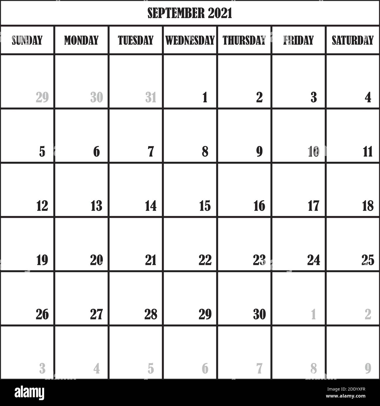 September 2021 calendar hi-res stock photography and images - Alamy