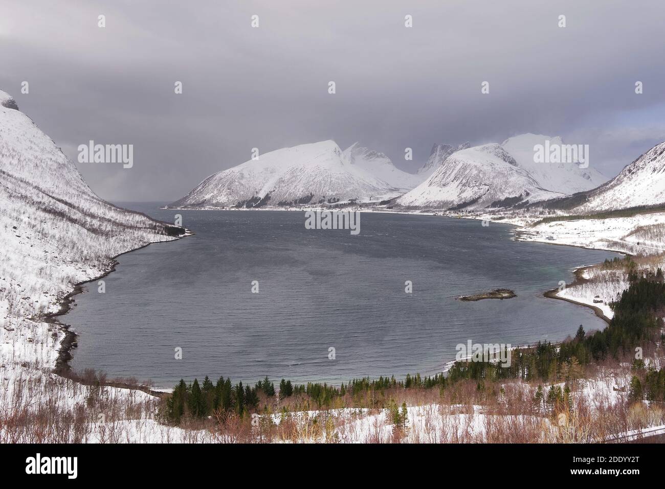 Winter landscape of breathtaking fjords scenery of Senja island in ...