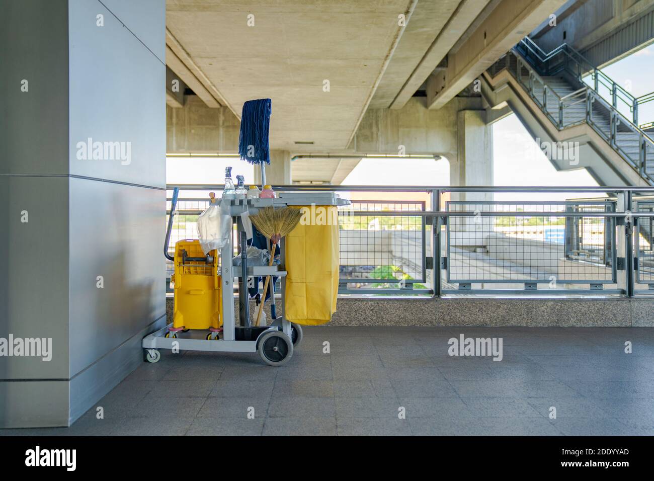 Professional Cleaning Trolley equipment is parked at the outdoor field ...