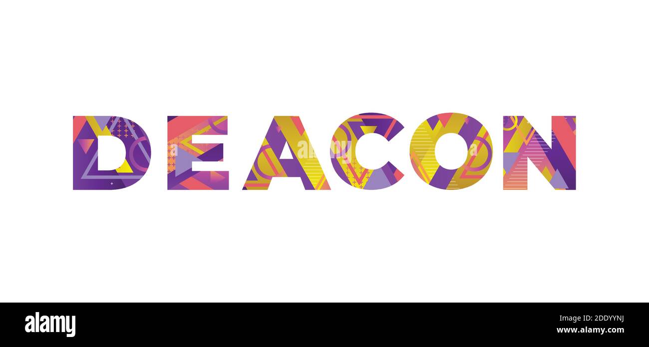 The word DEACON concept written in colorful retro shapes and colors ...