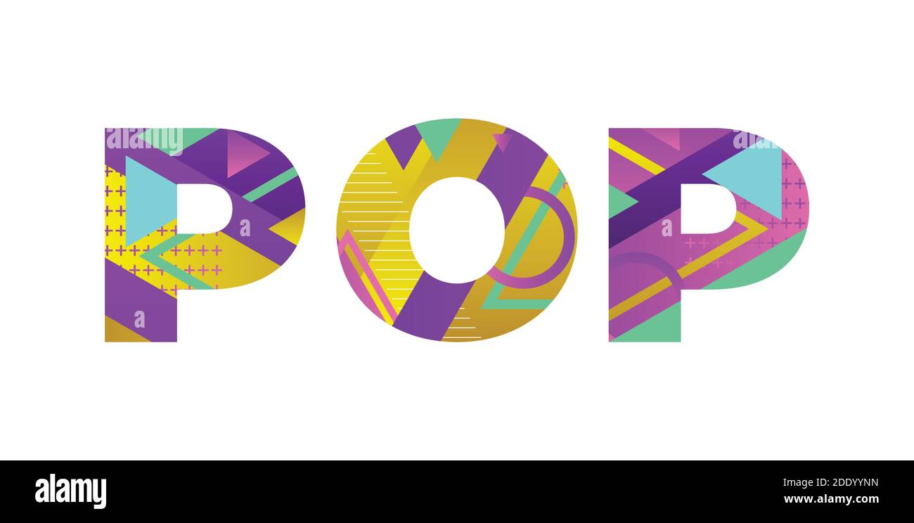 The word POP concept written in colorful retro shapes and colors ...