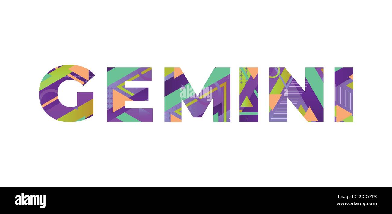 The word GEMINI concept written in colorful retro shapes and colors ...