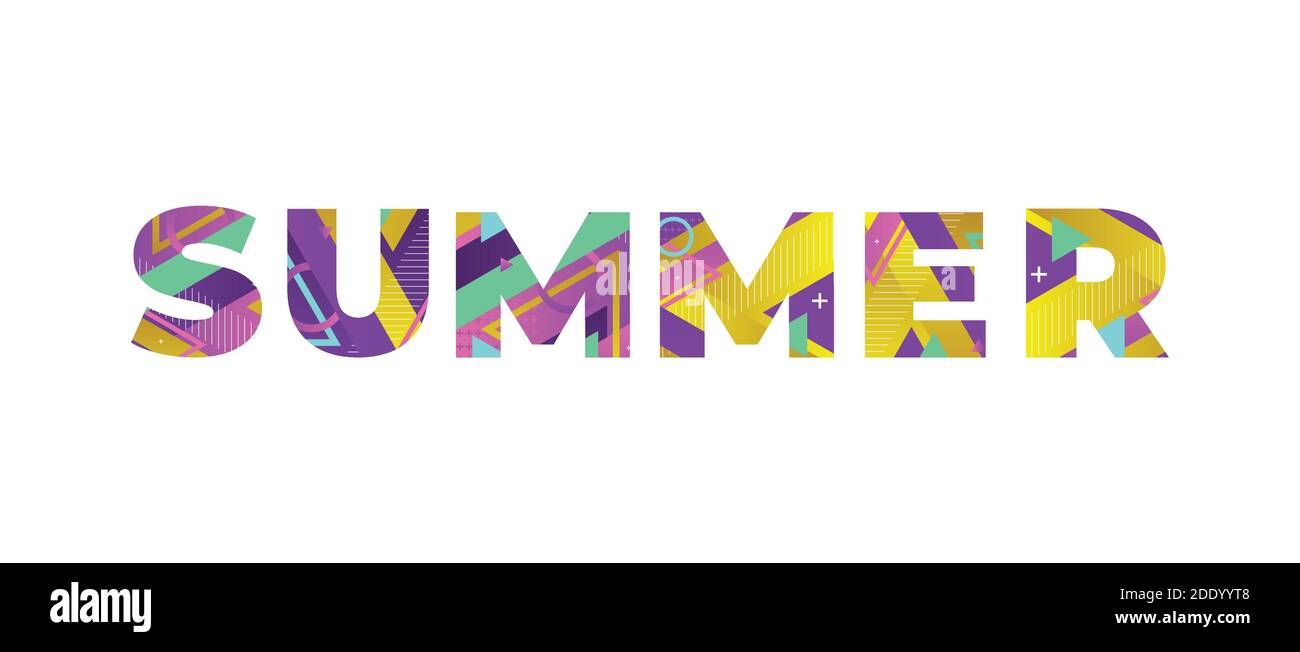 The word SUMMER concept written in colorful retro shapes and colors ...