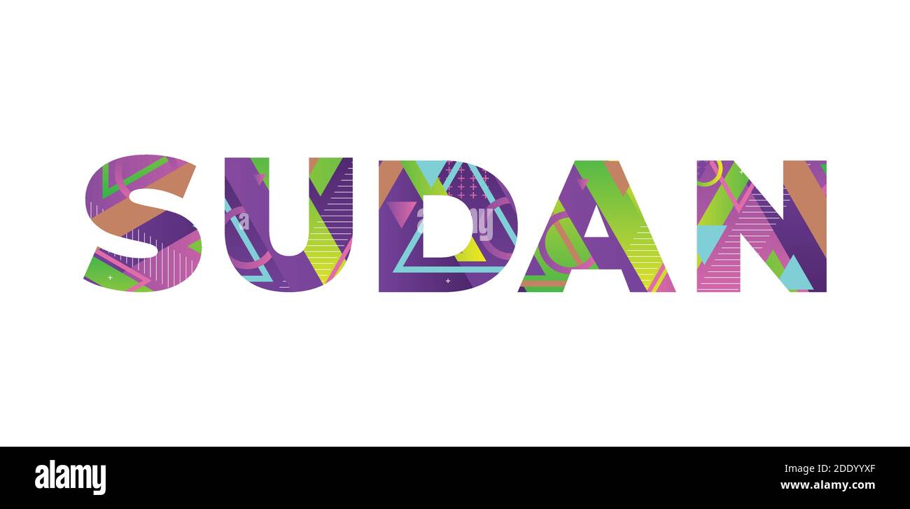 The word SUDAN concept written in colorful retro shapes and colors ...