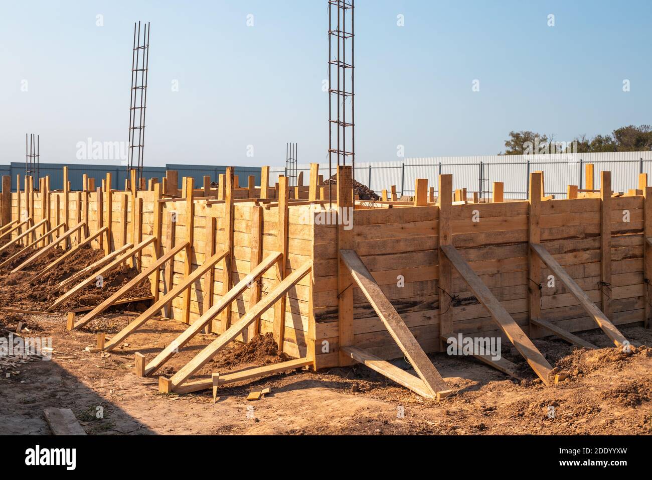 Construction of a country house. Wooden formwork in the form of a ...