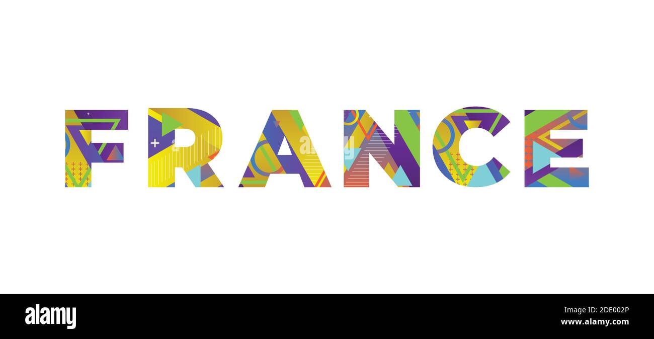 The word FRANCE concept written in colorful retro shapes and colors ...