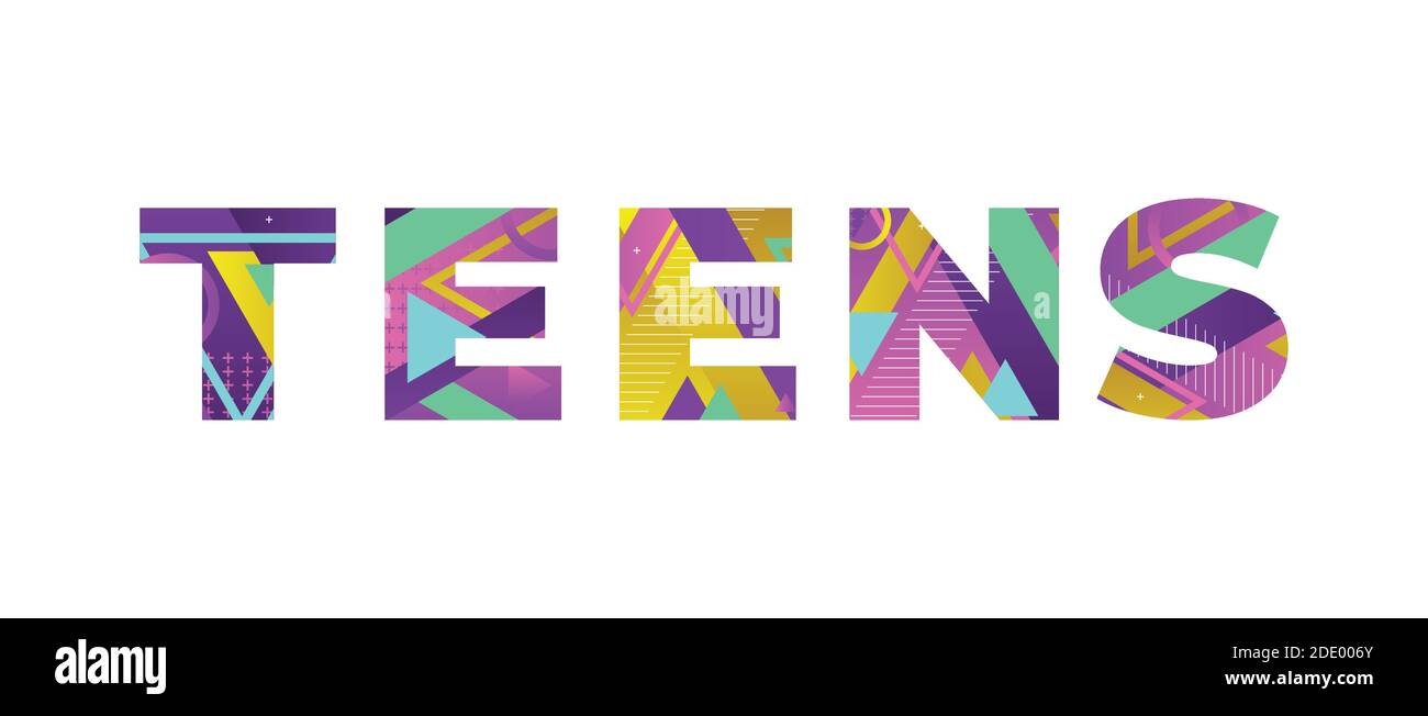 The word TEENS concept written in colorful retro shapes and colors ...