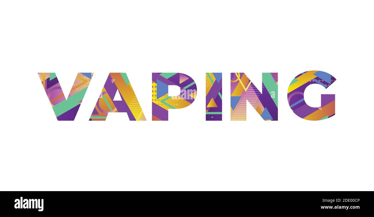 The word VAPING concept written in colorful retro shapes and colors ...