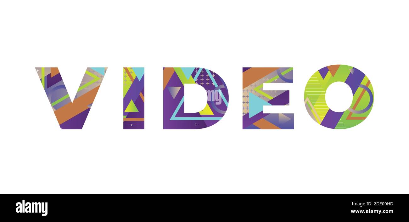 The word VIDEO concept written in colorful retro shapes and colors ...