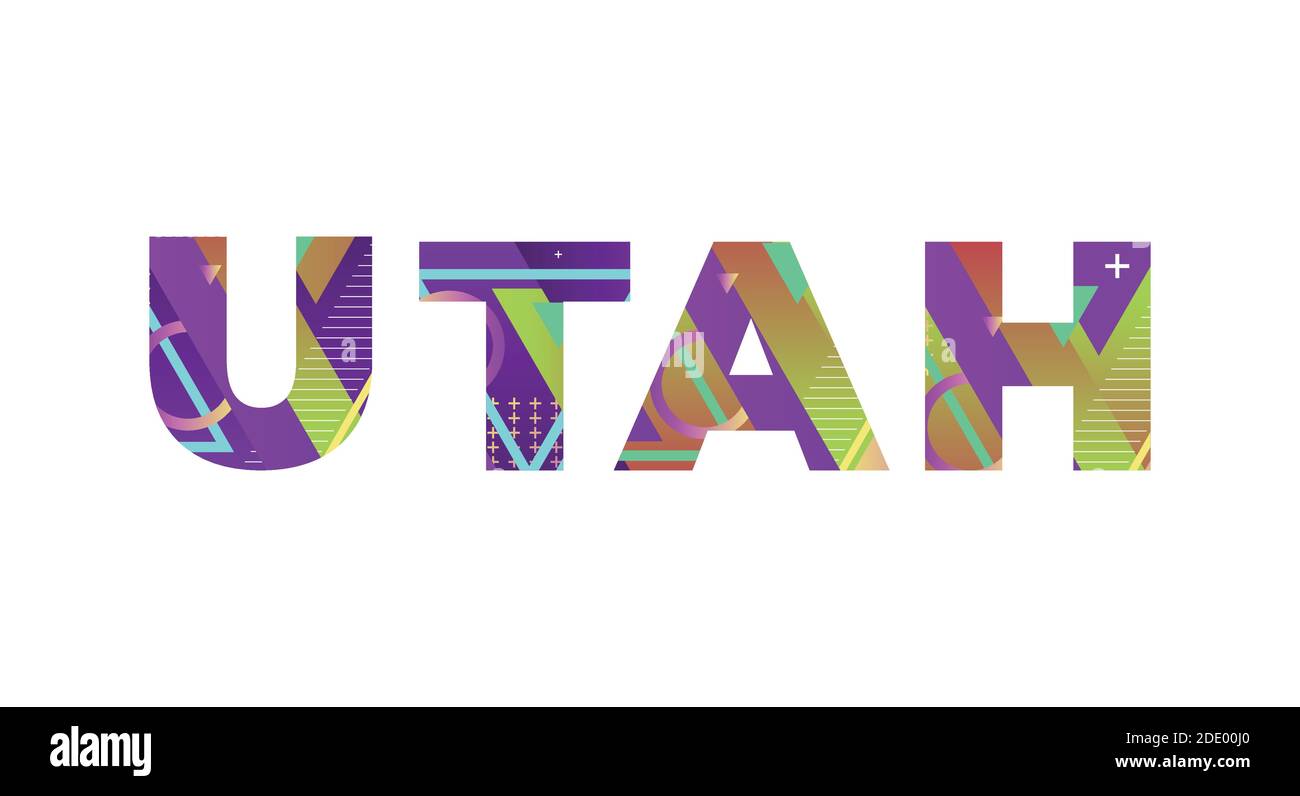 The word UTAH concept written in colorful retro shapes and colors ...